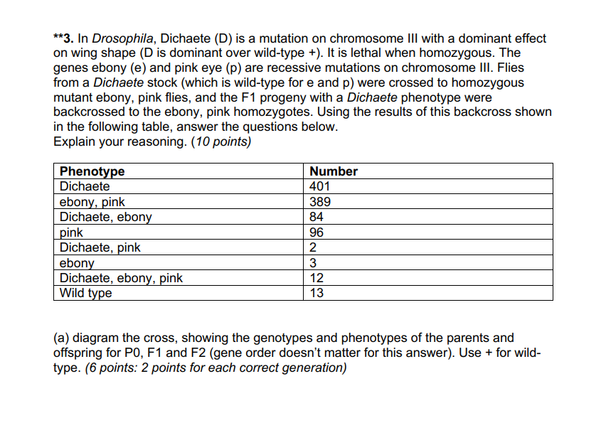 Solved **3. In Drosophila, Dichaete (D) is a mutation on | Chegg.com