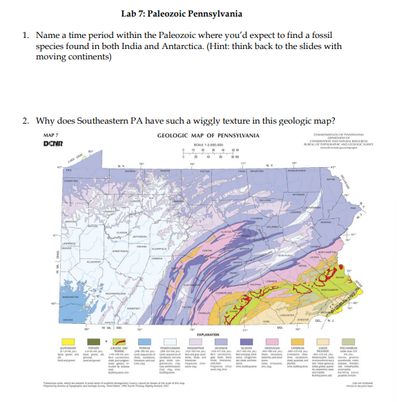 Solved Lab 7: Paleozoic Pennsylvania 1. Name a time period | Chegg.com