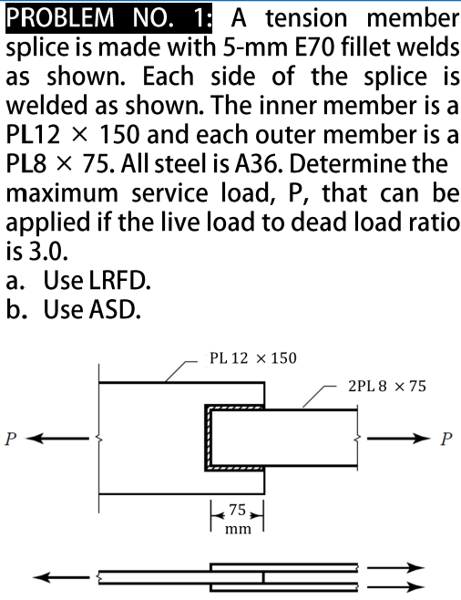 Solved PROBLEM NO. 1: A tension member splice is made with 5 | Chegg.com