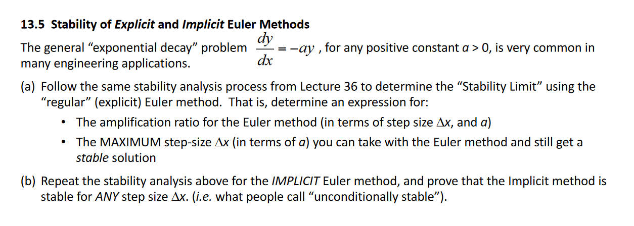 13.5 Stability of Explicit and Implicit Euler Methods | Chegg.com