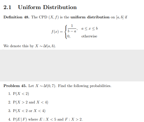 Solved 2.1 ﻿Uniform DistributionDefinition 48. ﻿The | Chegg.com