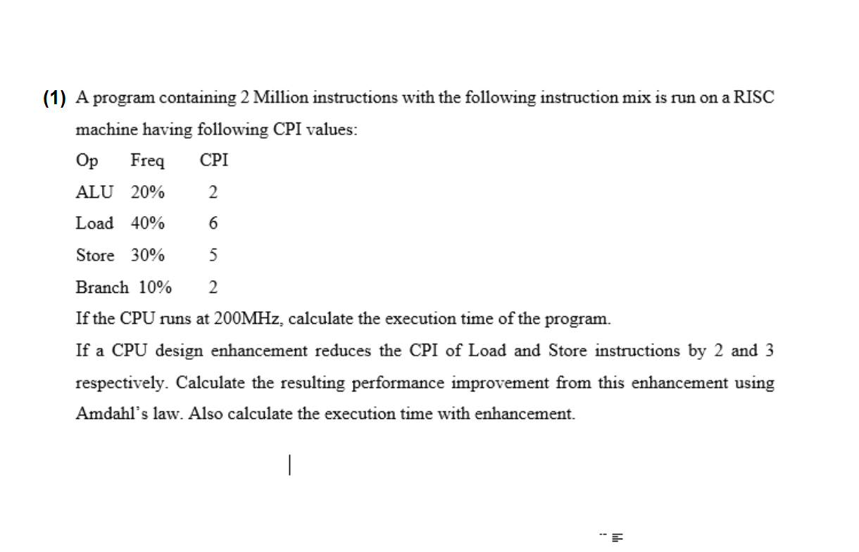 Solved (1) A program containing 2 Million instructions with | Chegg.com