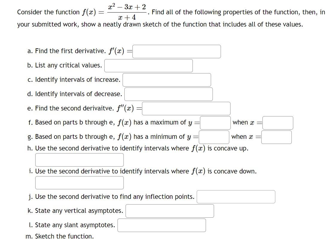 Solved Consider the function f(x)=x+4x2−3x+2. Find all of | Chegg.com