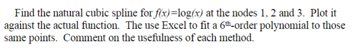Solved Find the natural cubic spline for f(x)=log(x) at the | Chegg.com