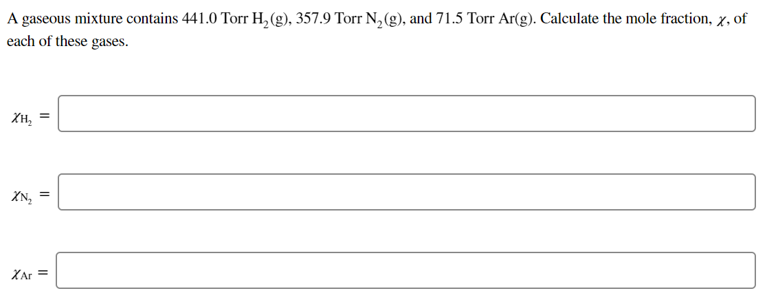 Solved A gaseous mixture contains 441.0 Torr H2(g), 357.9 | Chegg.com