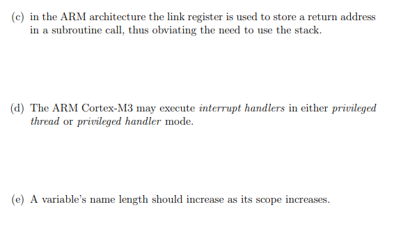 Solved (c) in the ARM architecture the link register is used | Chegg.com