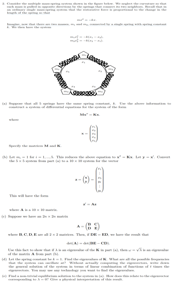 Solved 2. Consider the multiple mass-spring system shown in | Chegg.com