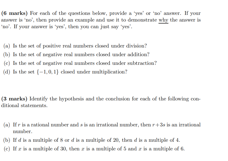 Solved (6 marks) For each of the questions below, provide a | Chegg.com