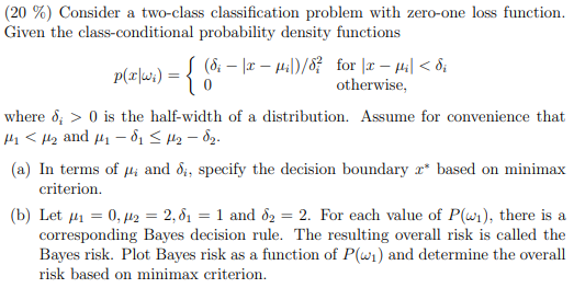 (20\%) Consider a two-class classification problem | Chegg.com