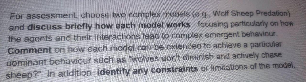 Solved For assessment, choose two complex models (e.g. Wolf | Chegg.com