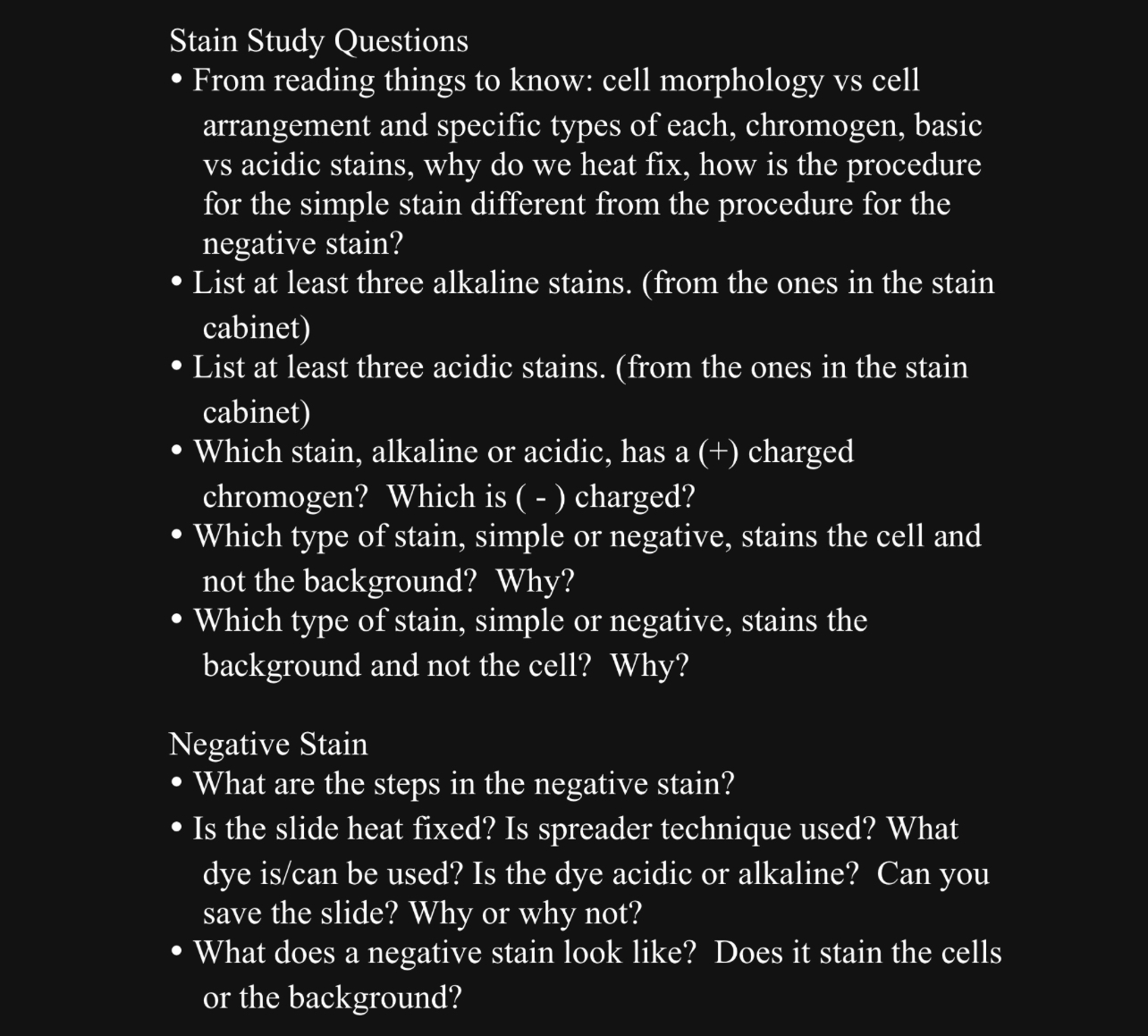 Solved Stain Study QuestionsFrom reading things to know: | Chegg.com