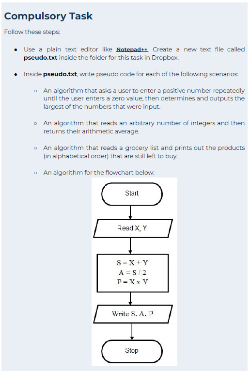 Solved Compulsory Task Follow These Steps Use A Plain Text 