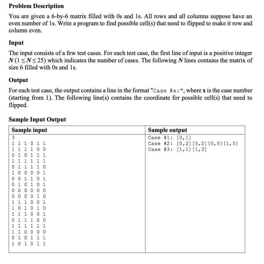 Solved Problem Description You are given a 6-by-6 matrix | Chegg.com
