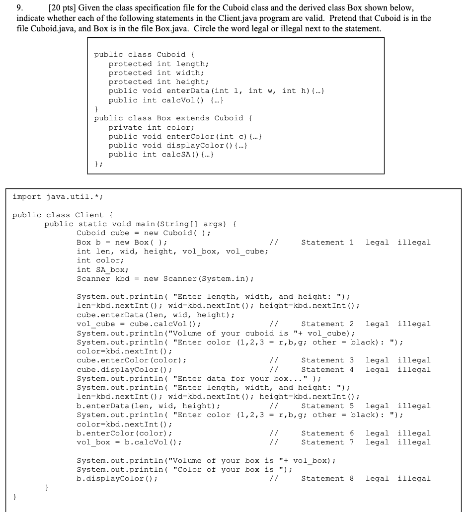 Solved 9 [20 Pts] Given The Class Specification File For
