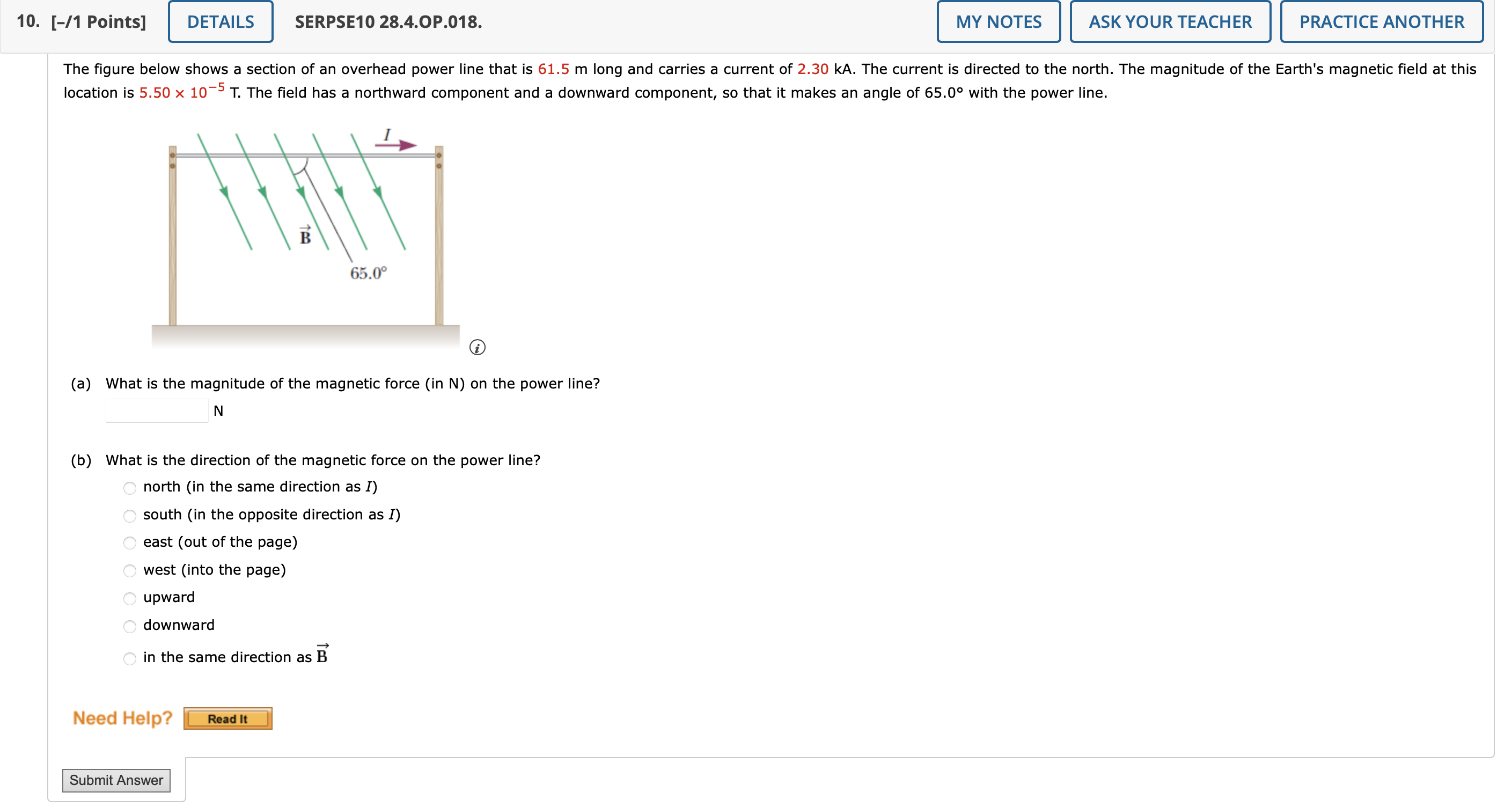 Solved location is 5.50×10−5 T. The field has a northward | Chegg.com