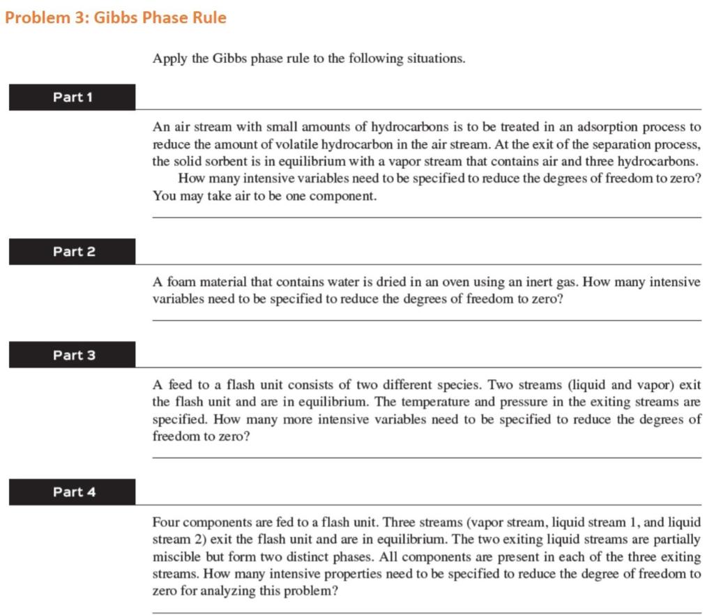 Solved Problem 3: Gibbs Phase Rule Apply the Gibbs phase | Chegg.com
