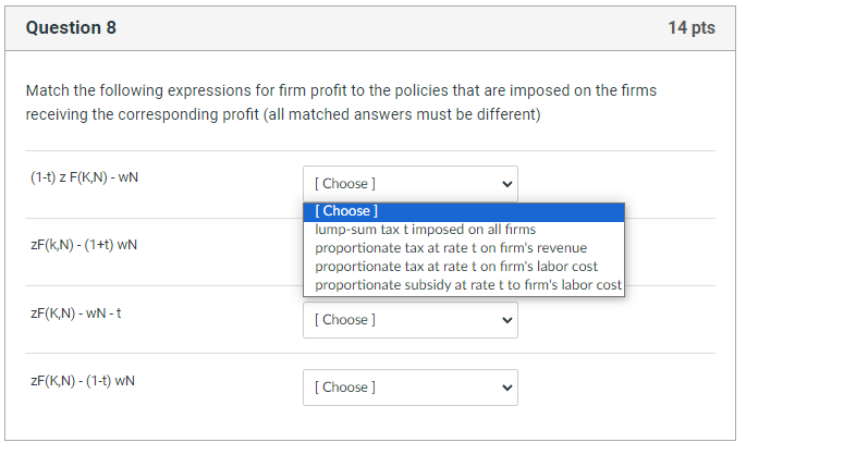 Solved Question 8Match the following expressions for firm | Chegg.com