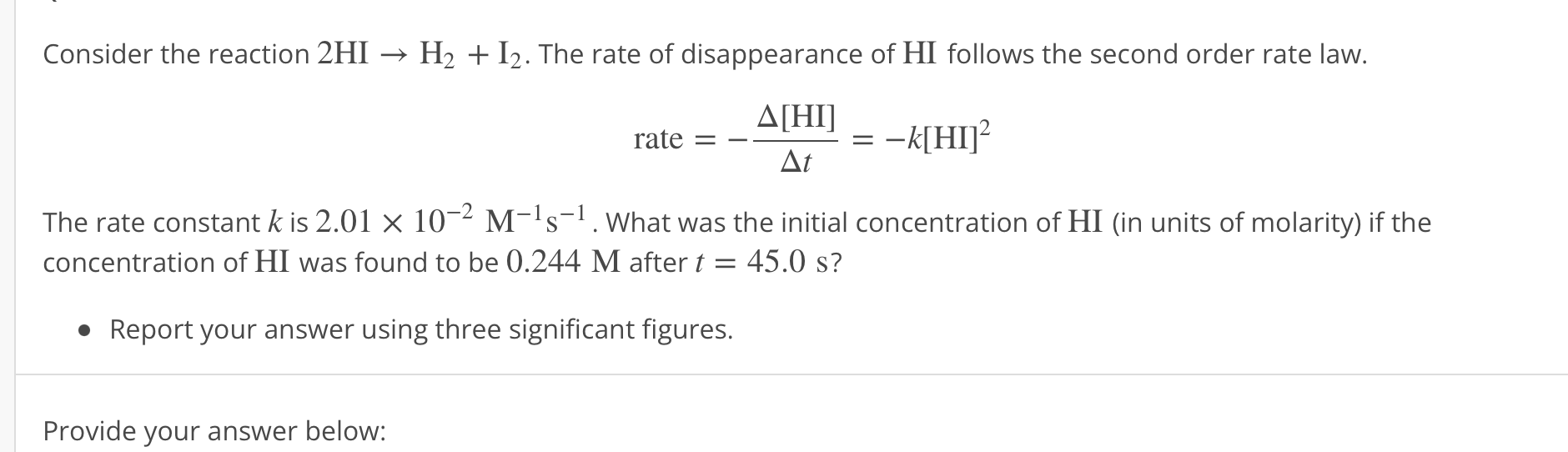 Solved Consider the reaction 2HI→H2+I2. The rate of | Chegg.com