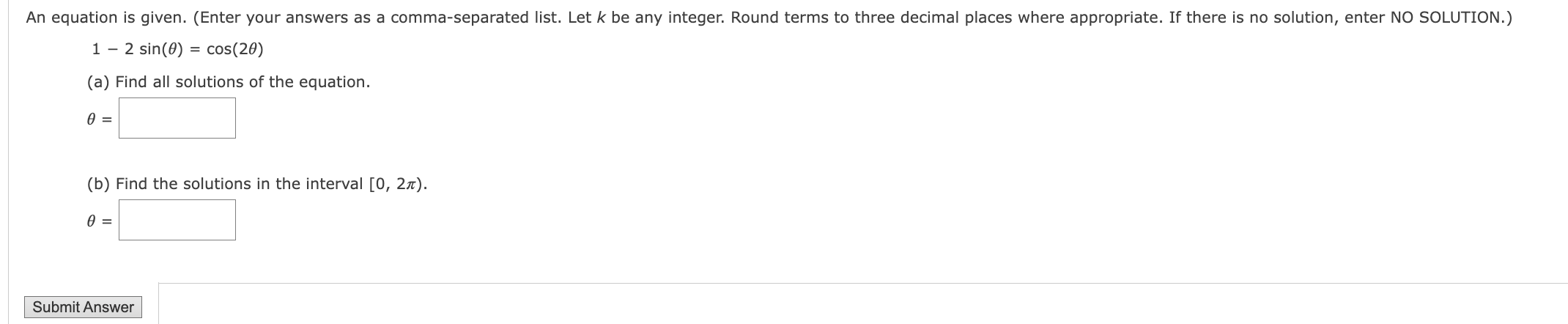 Solved An equation is given. (Enter your answers as a | Chegg.com
