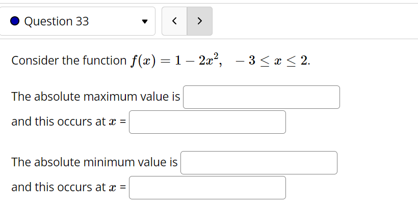 Solved Consider the function f(x)=1−2x2,−3≤x≤2. The absolute | Chegg.com