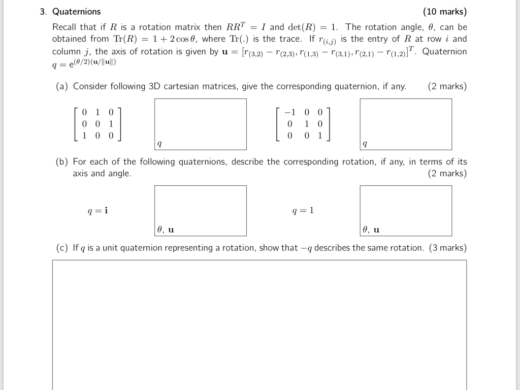 (10 marks) Recall that if R is a rotation matrix then | Chegg.com