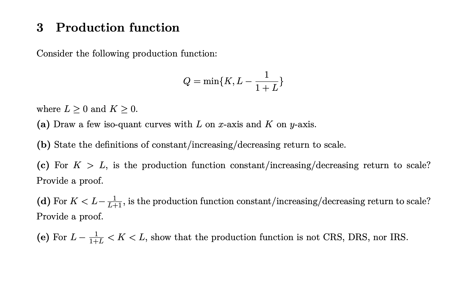 Solved 3 Production Function Consider The Following