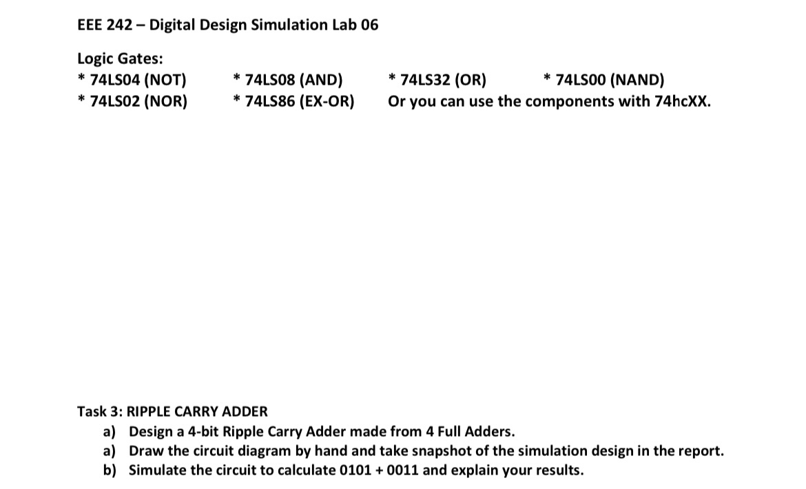 Solved EEE 242 - Digital Design Simulation Lab 06 Logic | Chegg.com