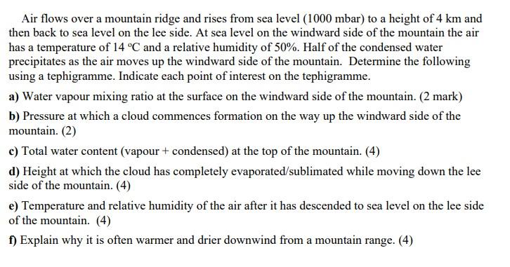 Solved Air flows over a mountain ridge and rises from sea | Chegg.com