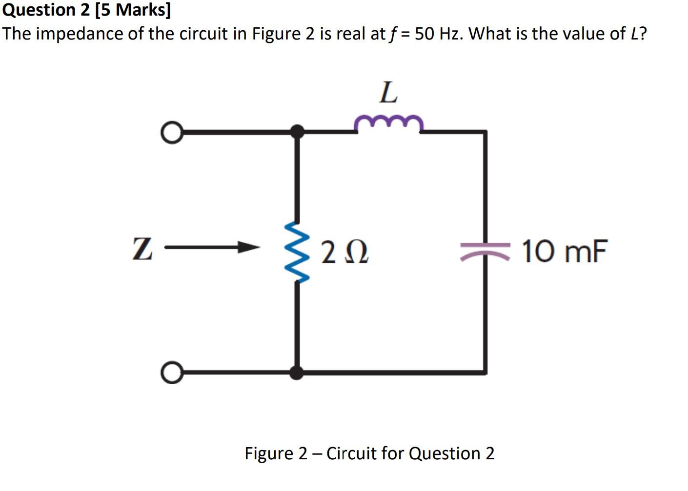 Solved Question 2 [5 Marks] The impedance of the circuit in | Chegg.com