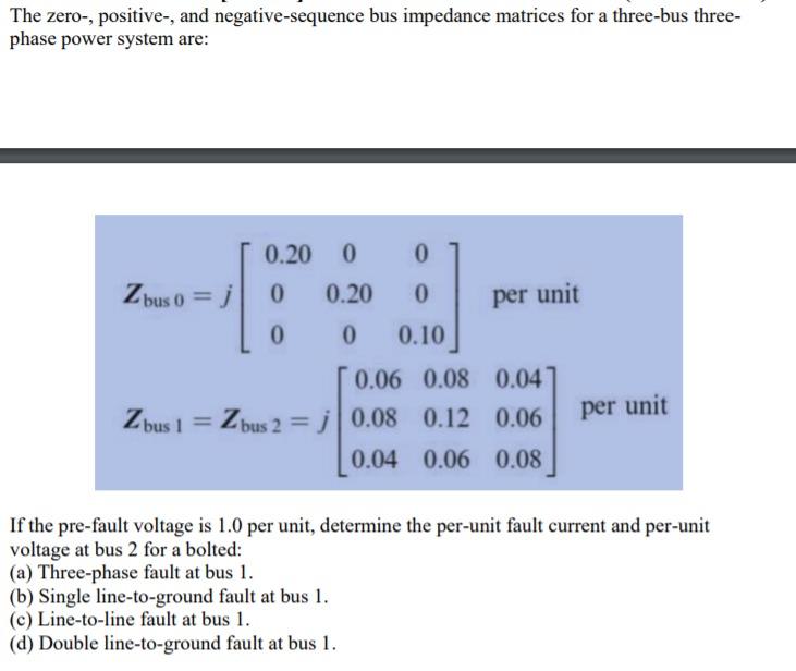 Solved The zero-, positive-, and negative-sequence bus | Chegg.com
