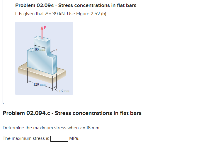 Solved Problem 02.094 - Stress concentrations in flat bars | Chegg.com