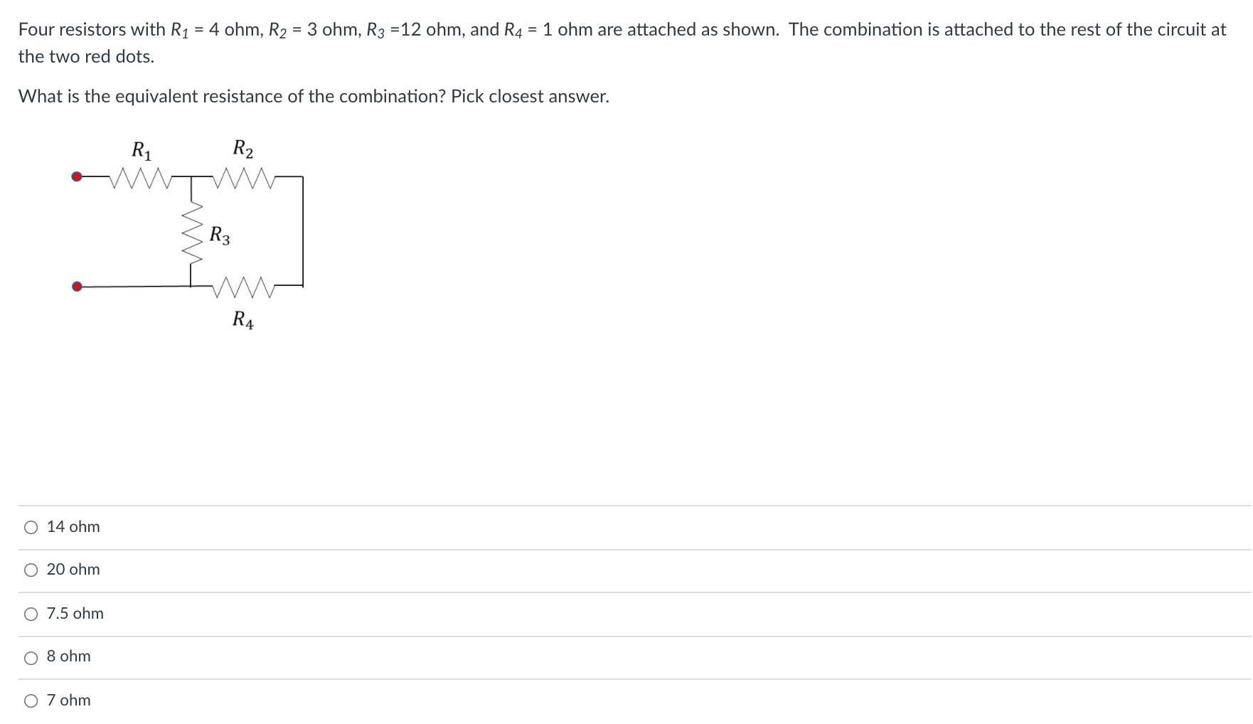 Solved Four resistors with R1 = 4 ohm, R2 = 3 ohm, R3 =12 | Chegg.com