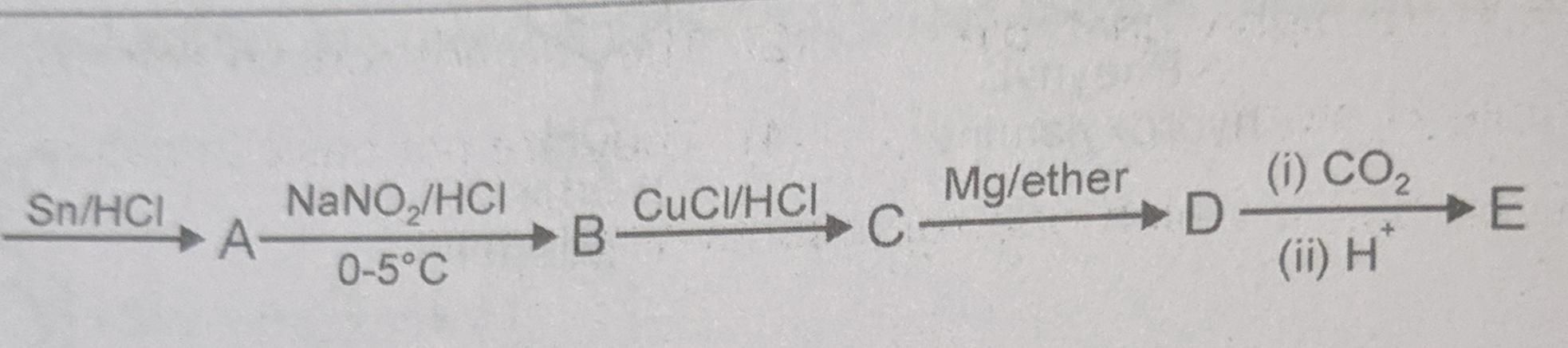 Solved Sn/HClA0−5∘CNaNO2/HClB CuCl/HClC Mglether D (ii) | Chegg.com