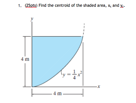 Solved 1. (25pts) Find the centroid of the shaded area, xc | Chegg.com