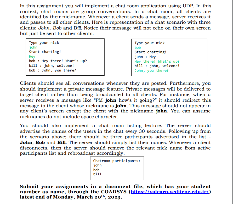 Solved In this assignment you will implement a chat room | Chegg.com