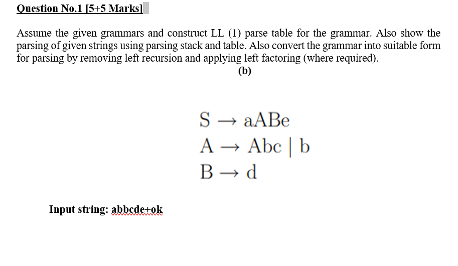 Solved Question No.1 [5+5 Marks] Assume the given grammars | Chegg.com