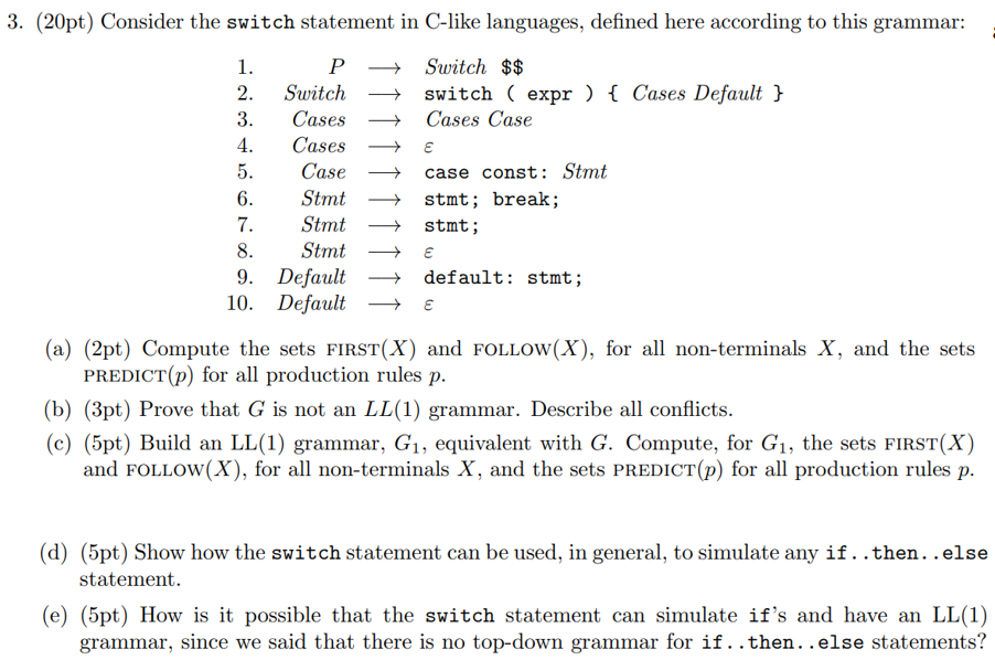 Solved (20pt) ﻿Consider the switch statement in C-like | Chegg.com