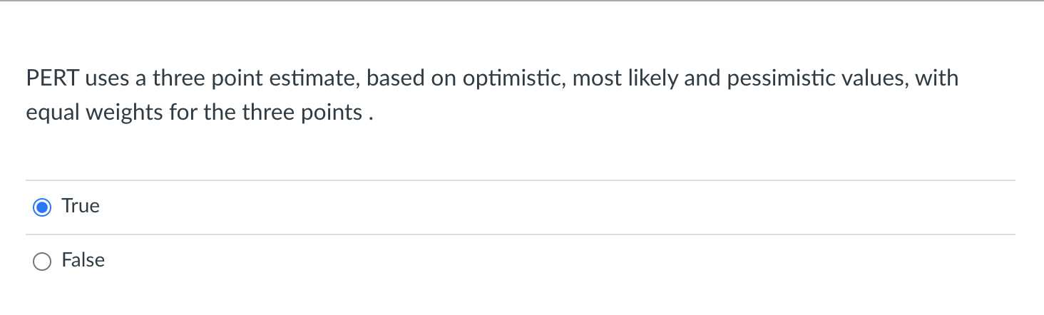 Solved PERT uses a three point estimate, based on | Chegg.com
