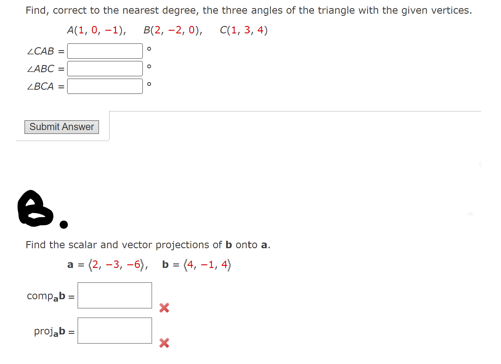 Solved Find, correct to the nearest degree, the three angles | Chegg.com
