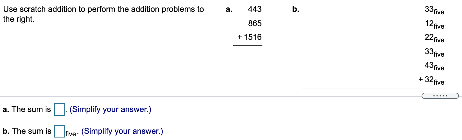 Solved a. 443 b. Use scratch addition to perform the | Chegg.com