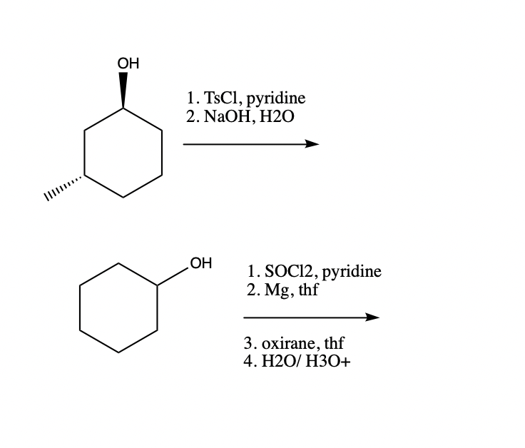 Solved H 1. TsCl, pyridine 2. NaOH, H2O OH 1. SOC12, | Chegg.com
