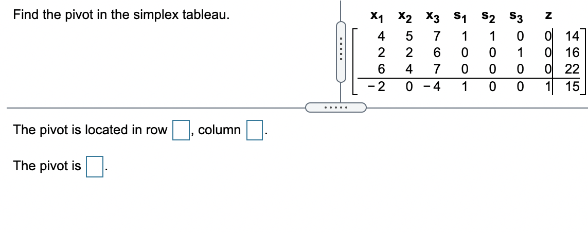 Solved Find the pivot in the simplex tableau. X4 X2 X3 S1 5 | Chegg.com