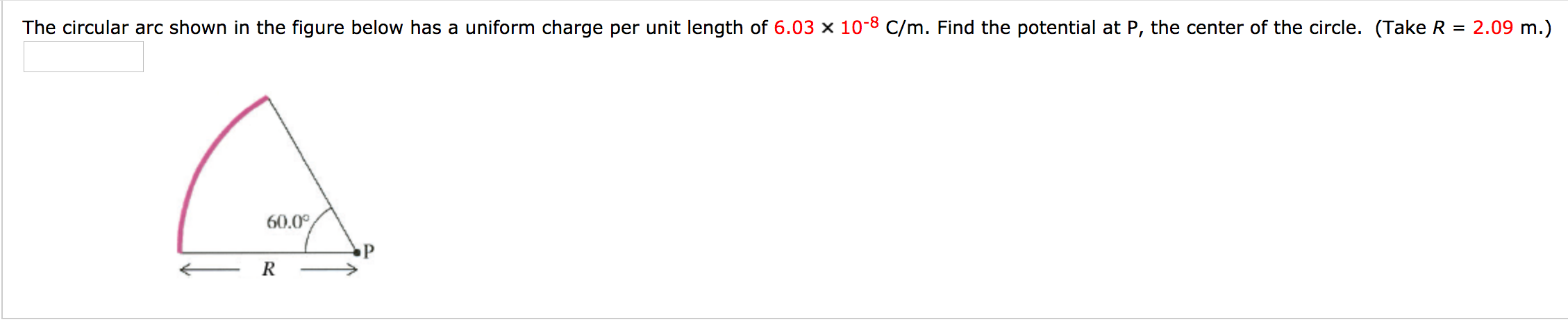 Solved The circular arc shown in the figure below has a | Chegg.com