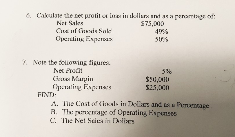 Solved 6. Calculate the net profit or loss in dollars and as | Chegg.com