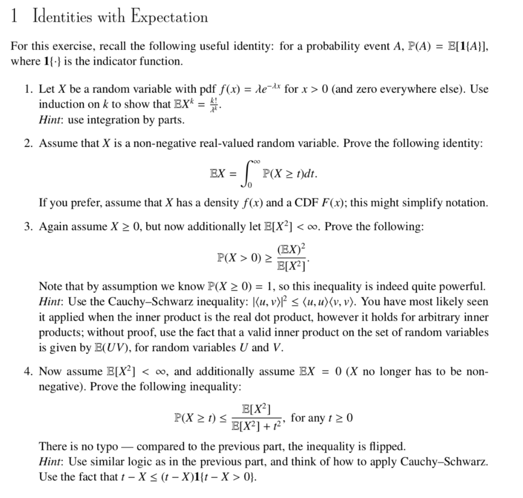 Solved 1 Identities with Expectation For this exercise, | Chegg.com