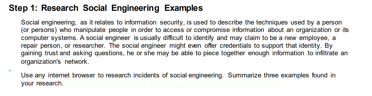 Solved Step 1: Research Social Engineering ExamplesSocial | Chegg.com