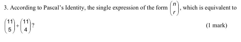 Solved 3. According to Pascal's Identity, the single | Chegg.com