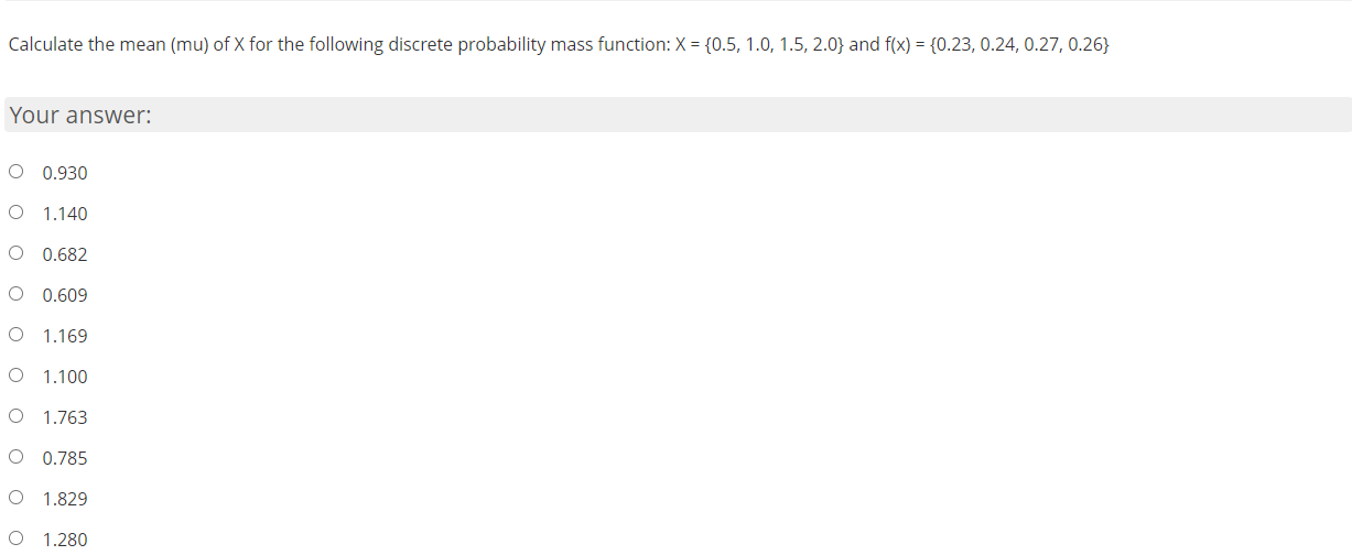 Solved Calculate the mean (mu) of X for the following | Chegg.com