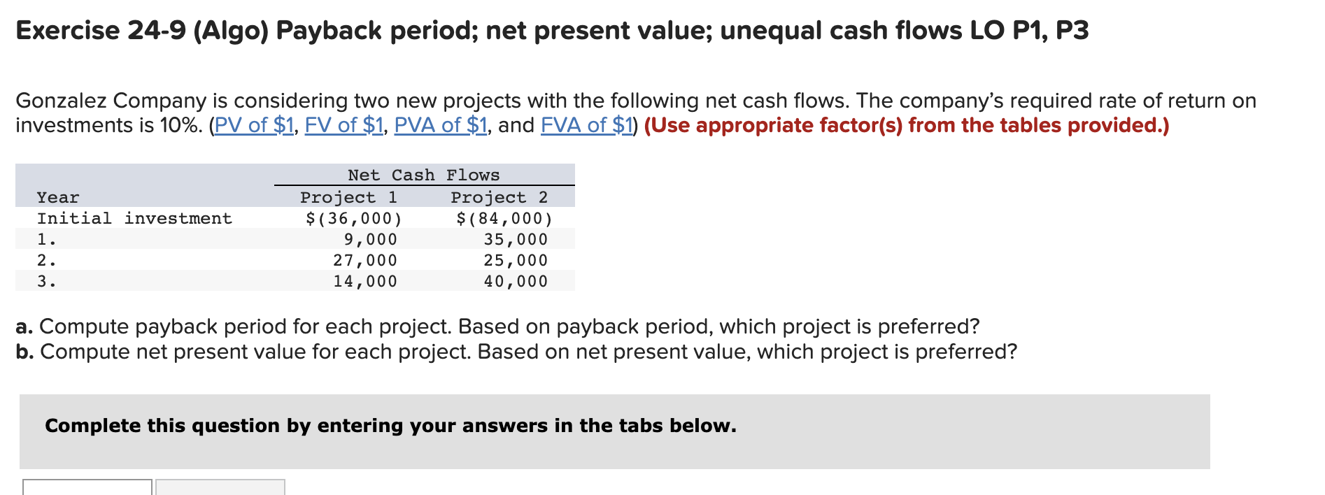 Solved Exercise 24-9 (Algo) Payback period; net present | Chegg.com