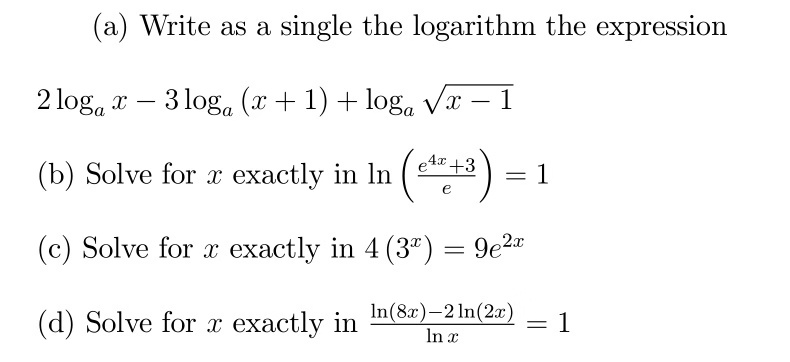 Solved (a) Write as a single the logarithm the expression 2 | Chegg.com